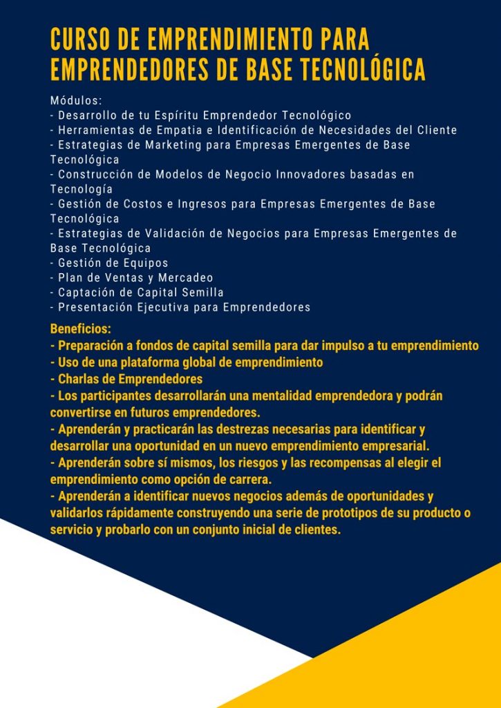 Curso de Emprendimiento para Emprendedores de base Tecnológica ...